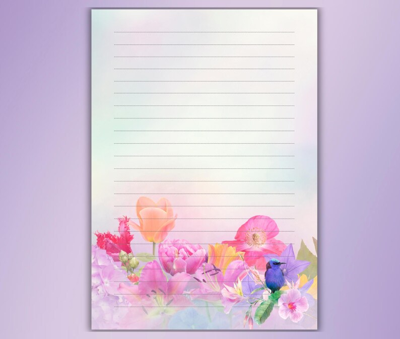 Spring Flowers With Birds Printable Stationery-tulip Writing Paper Set ...