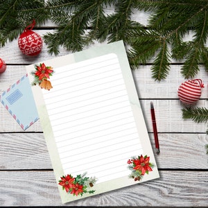 Christmas Poinsettia Printable Stationery-christmas Flower Writing ...