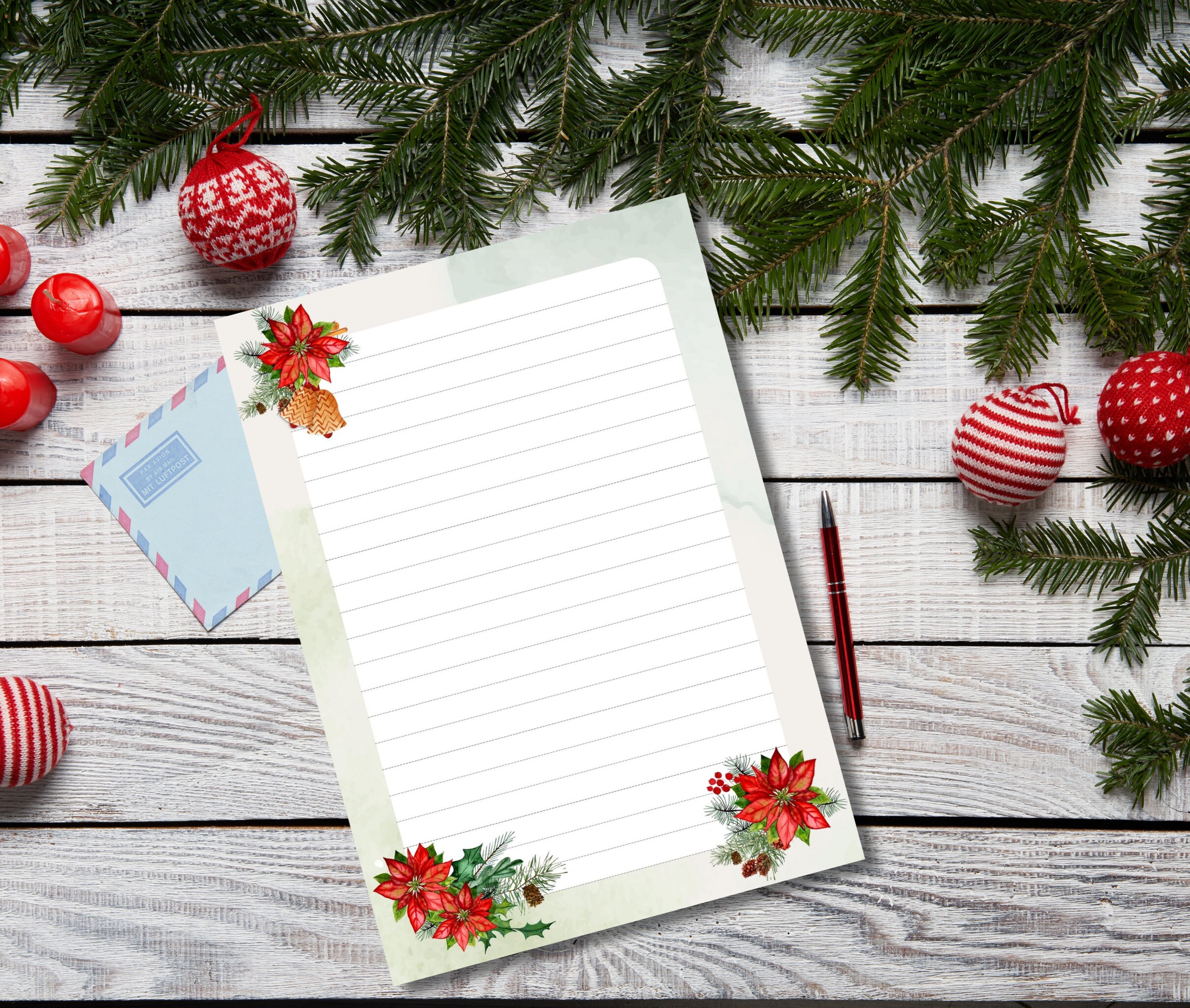 Christmas Poinsettia Printable Stationery-christmas Flower Writing ...