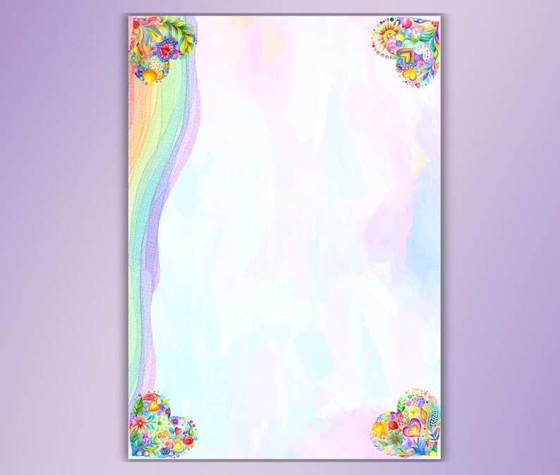 Watercolor Rainbow Hearts Printable Stationery-hearts Printable Writing ...