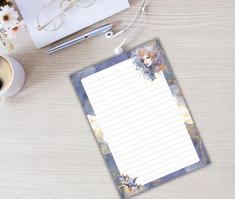 Space Watercolor Printable Stationery-space Fairy Girl Galaxy Digital ...
