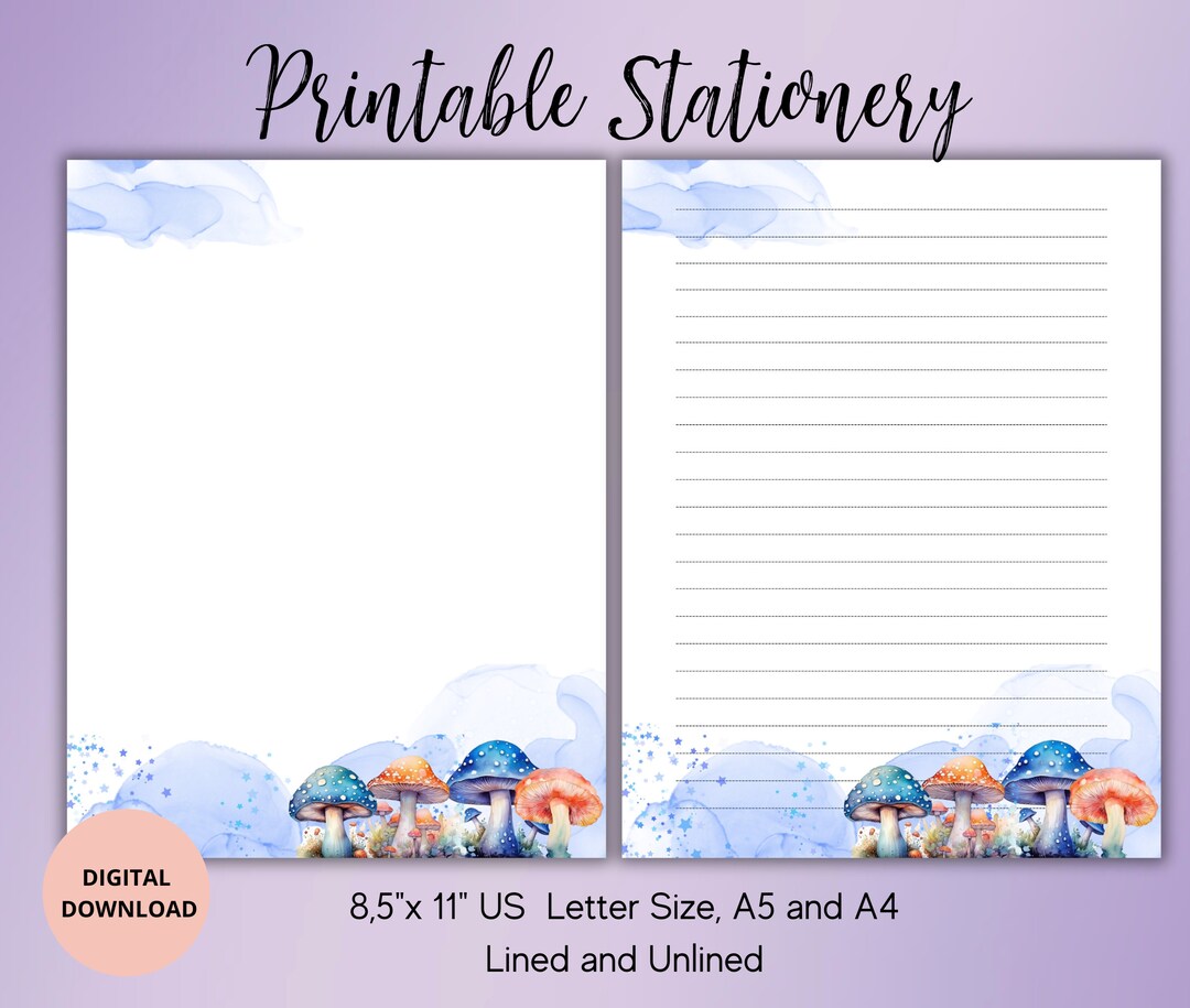 Mushroom Printable Stationery-mushrooms Stationery-floral Writing Paper ...