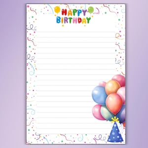 Happy Birthday Printable Stationery-birthday Writing Paper Unlined ...