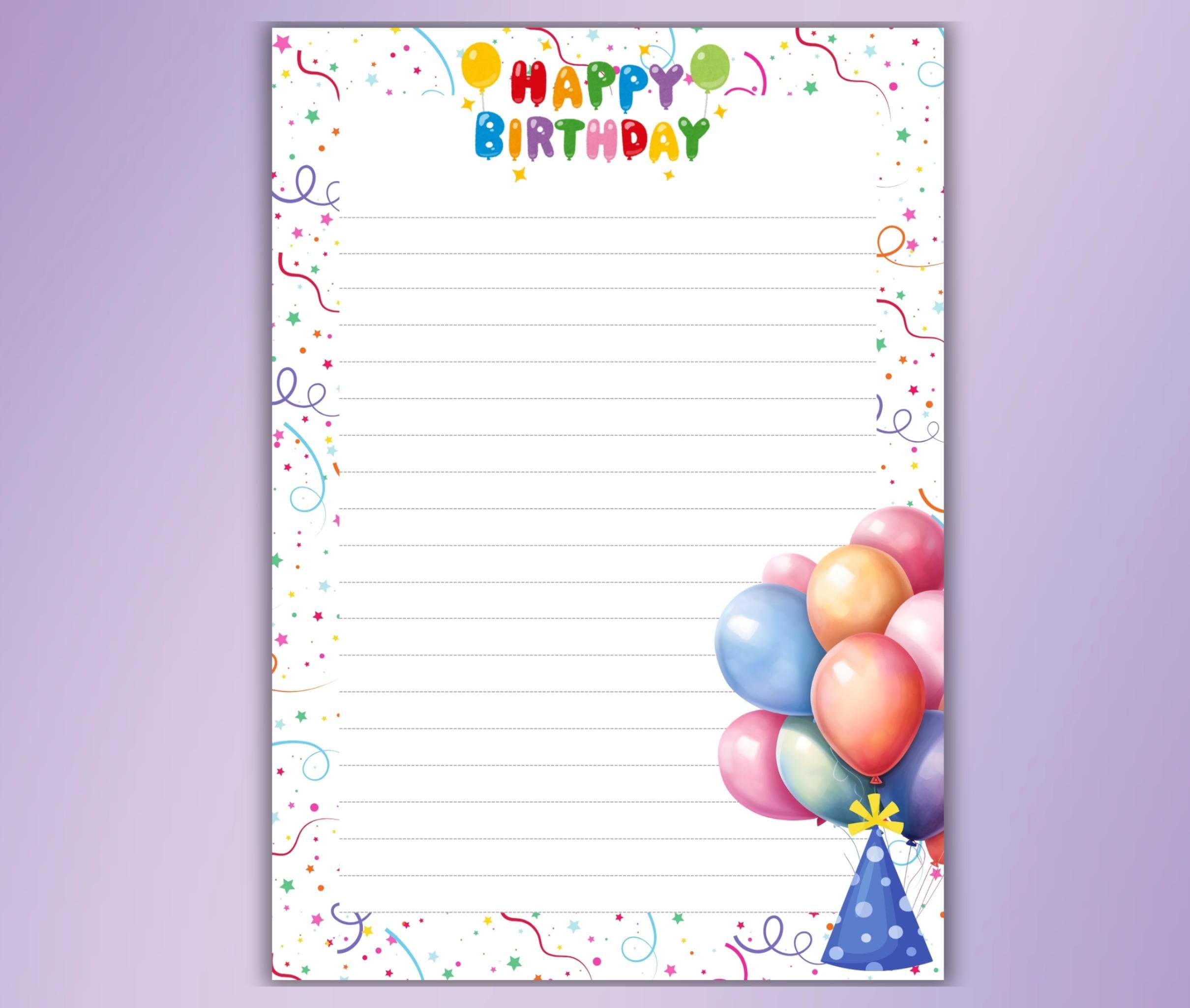 Happy Birthday Printable Stationery-birthday Writing Paper Unlined ...