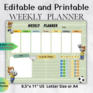 Editable Weekly Planner-printable Football School Planner-sports ...