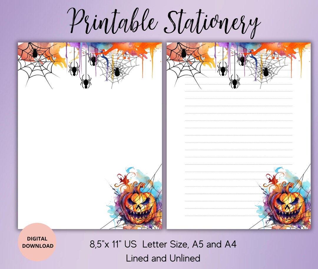 Halloween Stationary,pumpkin Spider Printable Stationery,printable ...