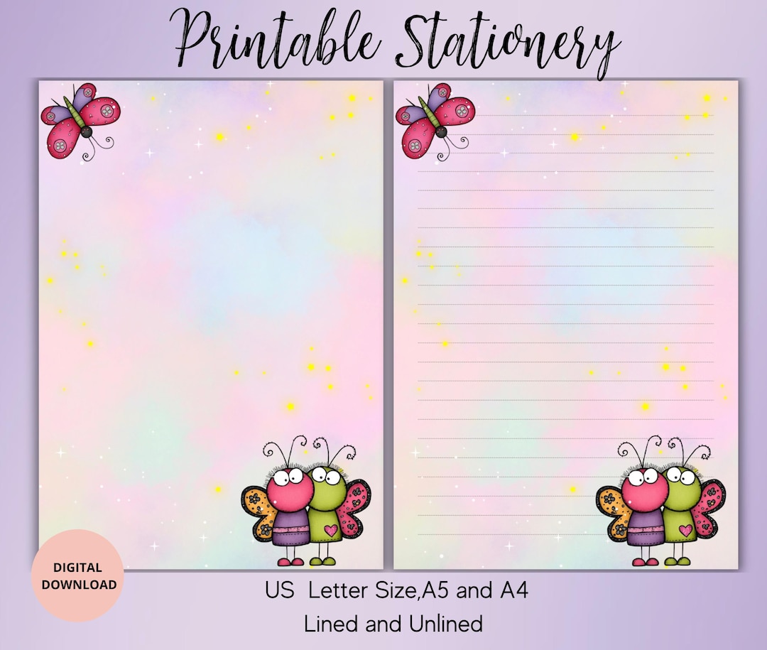 Whimsical Butterflies Printable Stationery-floral Writing Paper Set ...