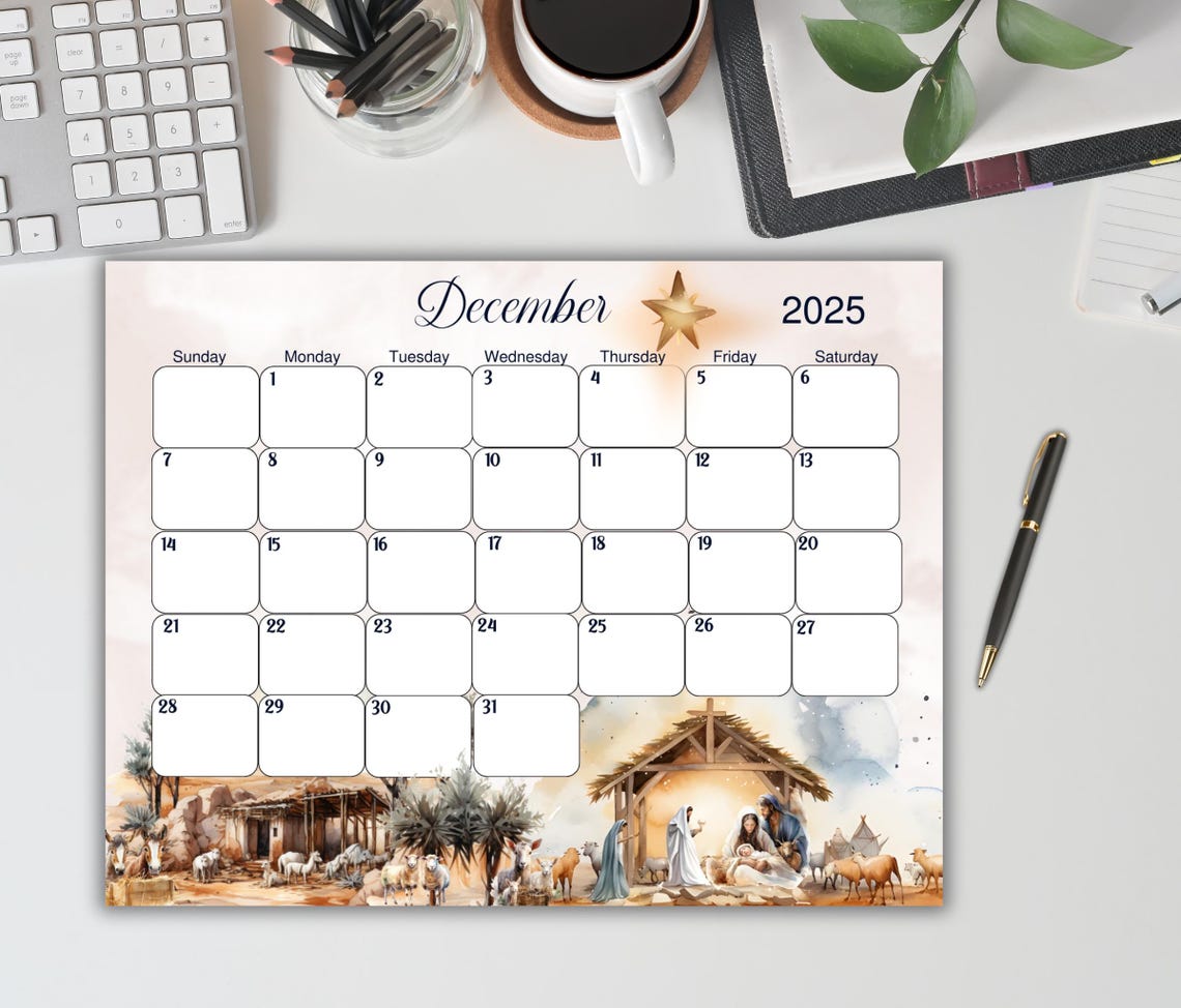 Nativity Religious Fillable Monthly Planner-christian Christmas ...