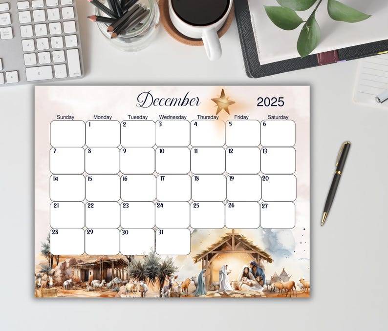 Nativity Religious Fillable Monthly Planner-christian Christmas ...