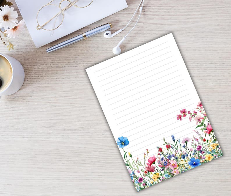 Wildflower Printable Stationery-flower Writing Paper Unlined Lined A5 ...