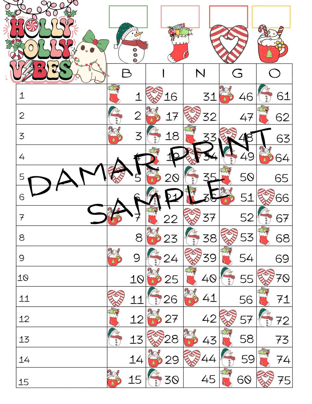 Holly Jolly Vibes Bingo Boards - Instant Download -15 Lines -christmas ...