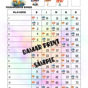 Mushrooms Bingo Boards 75 Ball-1-15 Line Bingo Board 1-75 Balls ...