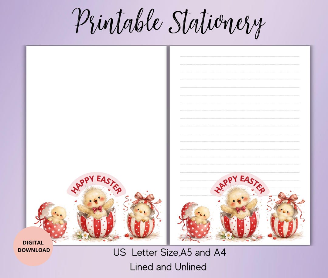 Easter Chickens Printable Stationery-easter Writing Paper Lined Unlined ...