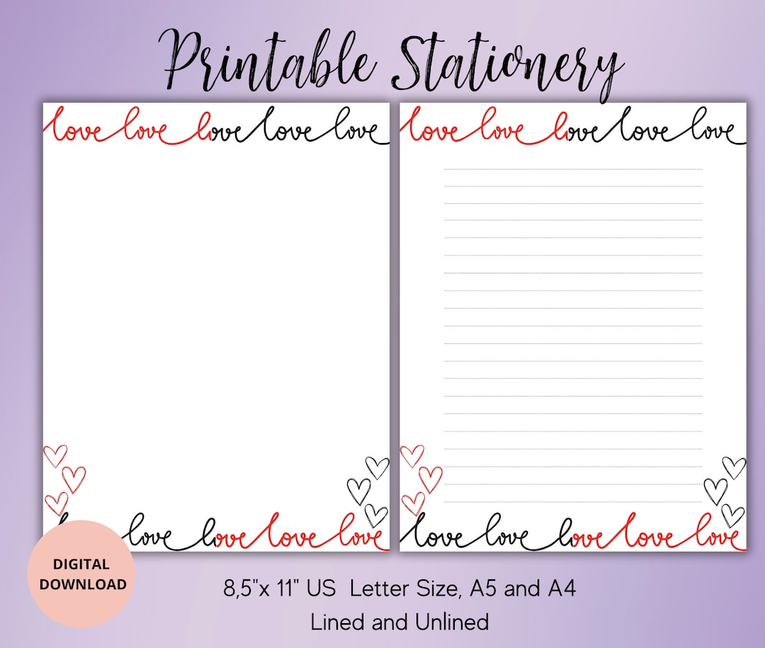 Love Note-love Printable Stationary-valentine's Day Writing Paper ...
