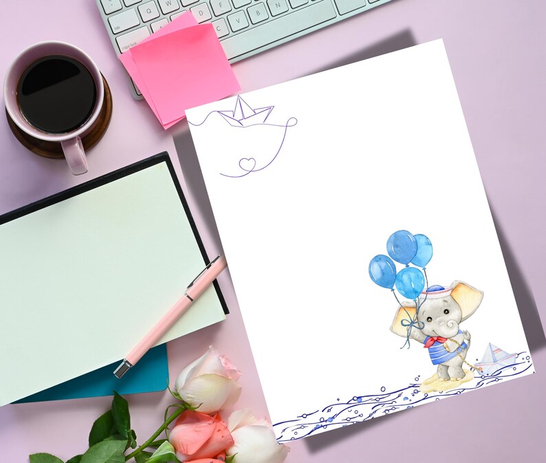 Elephant Printable Stationery Kids Stationary Animal Writing Paper Set ...