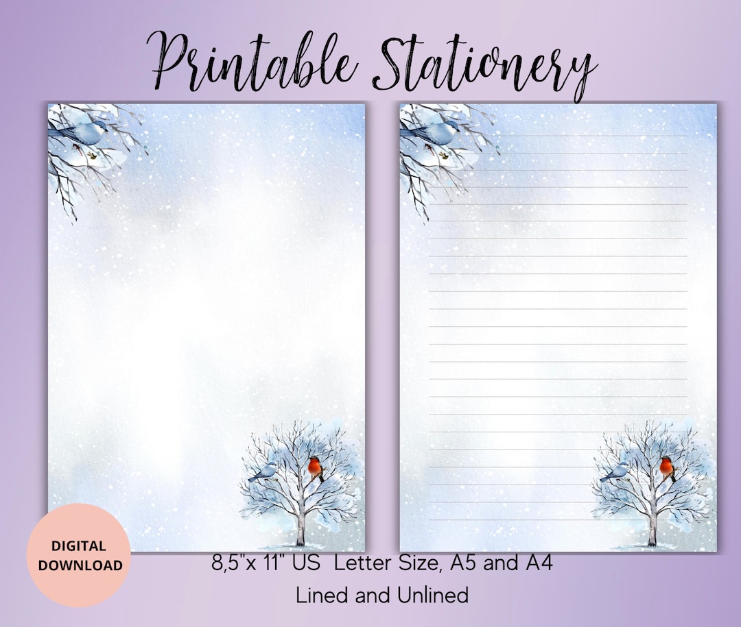 Winter Birds on Tree Printable Stationery/festive /winter Stationary ...