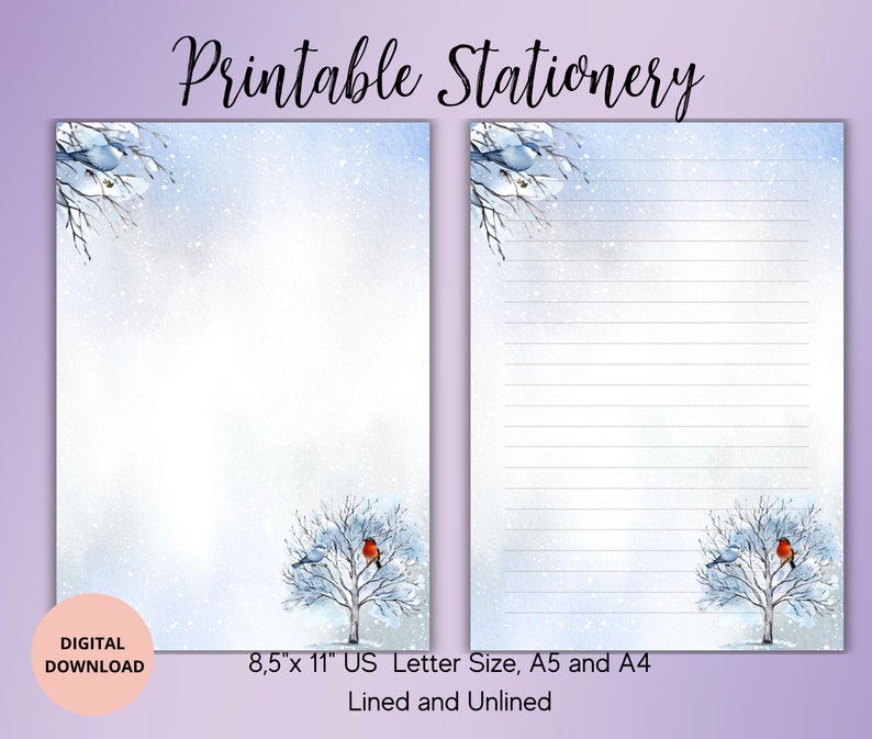Winter Birds on Tree Printable Stationery/festive /winter Stationary ...