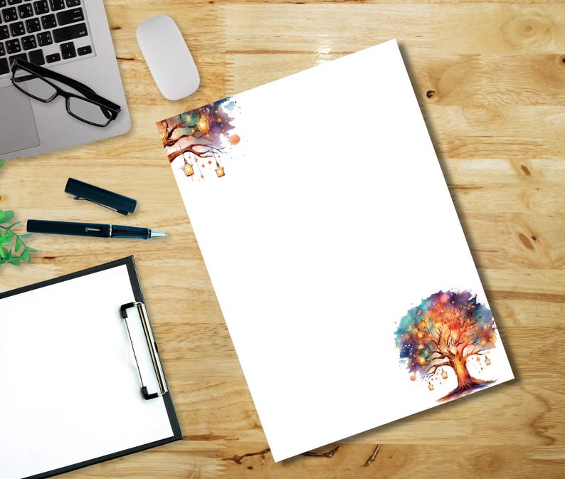 Autumn Tree Printable Stationary-watercolor Tree Digital Letter-tree ...