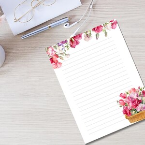 Sweet Pea Printable Stationery-summer Writing Paper Set Unlined Lined ...