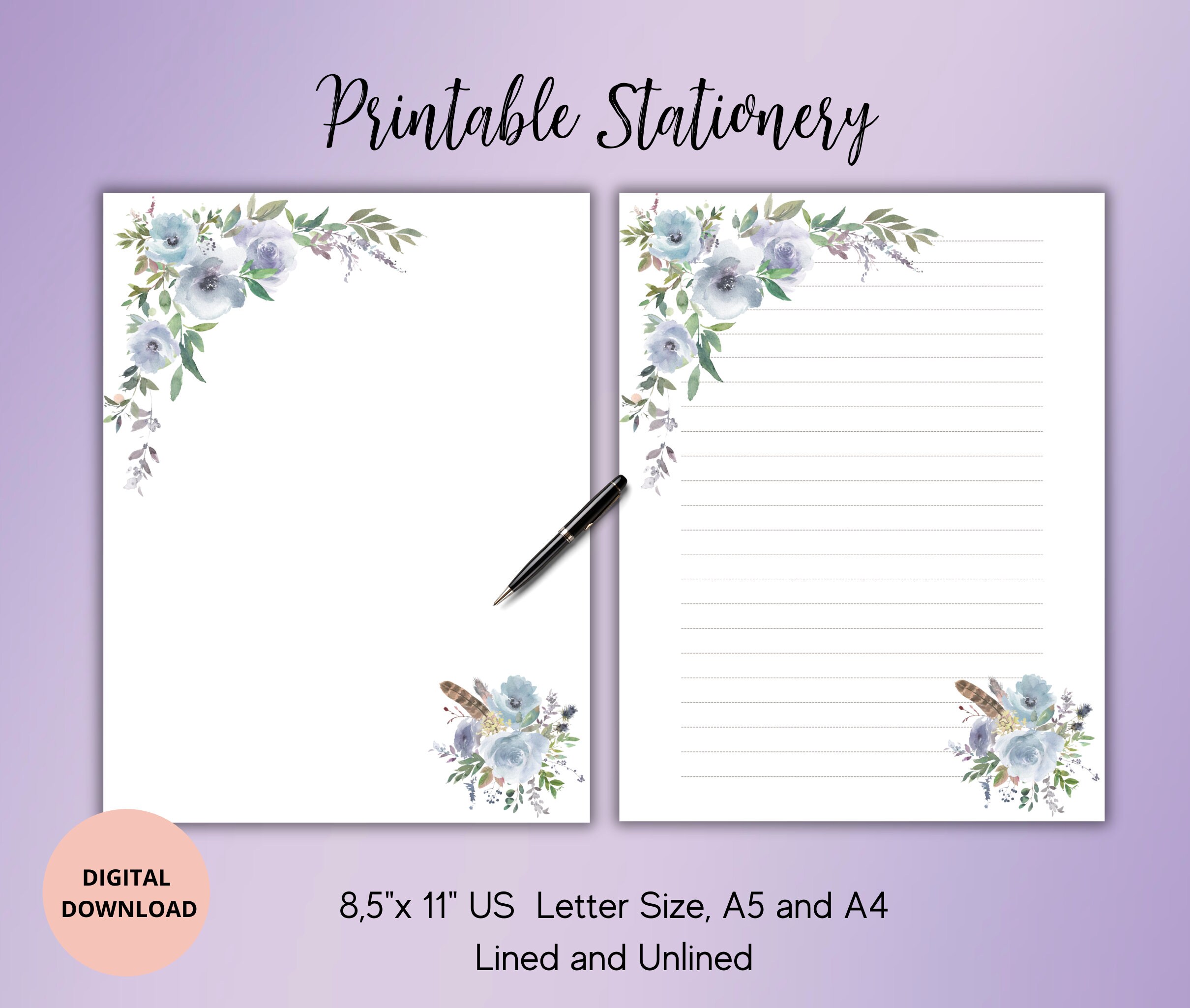 Printable Watercolor Roses Writing Set,flower Printable Stationery ...