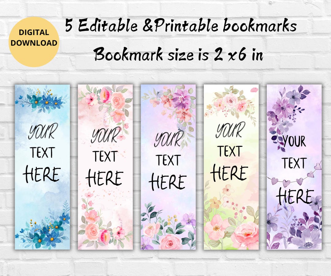 Personalized Bookmarks-editable in Canva Flower Bookmark Set-5 Editable ...