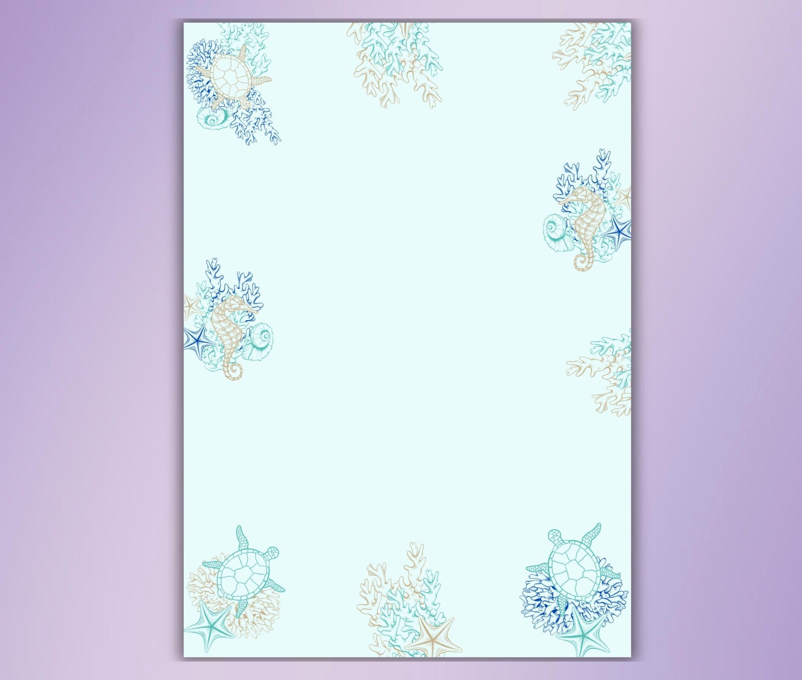 Sea Turtle Printable Stationery-marine Writing Paper Unlined Lined A5 ...