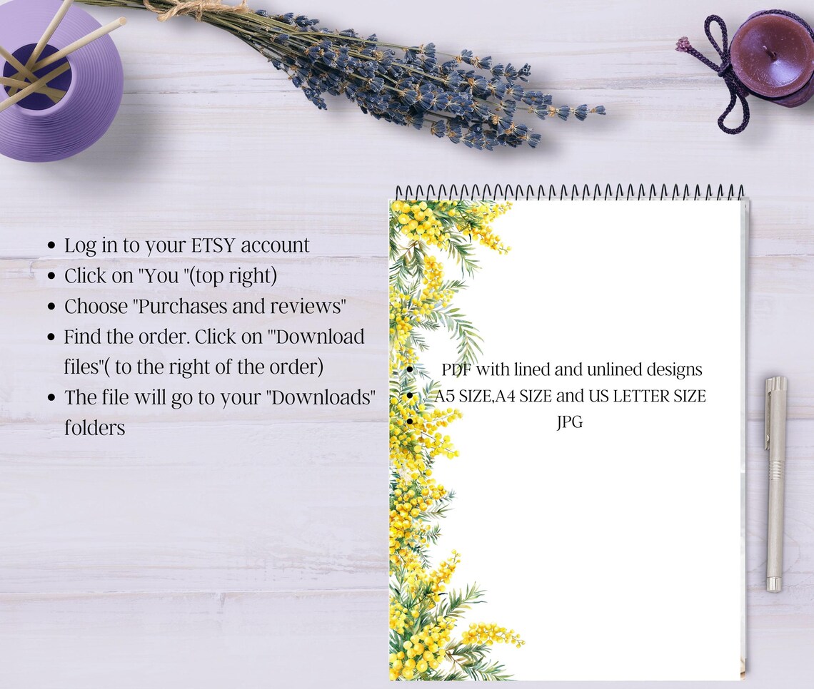Mimosa Printable Stationery-spring Flower Writing Paper Set Unlined ...