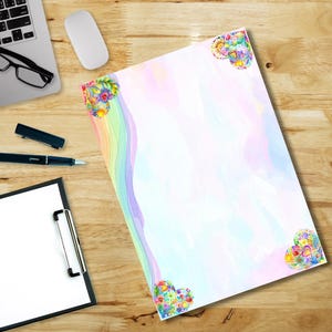 Watercolor Rainbow Hearts Printable Stationery-hearts Printable Writing ...