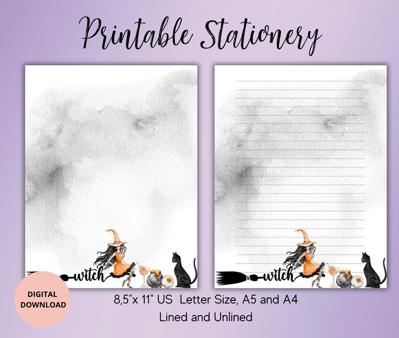 Witch Halloween Printable Stationery,cute Stationary, Pen Pal Supplies ...