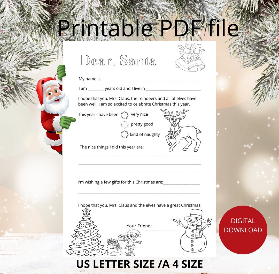 Letter to Santa Coloring Page-christmas Wish List-kids Letter to Santa ...