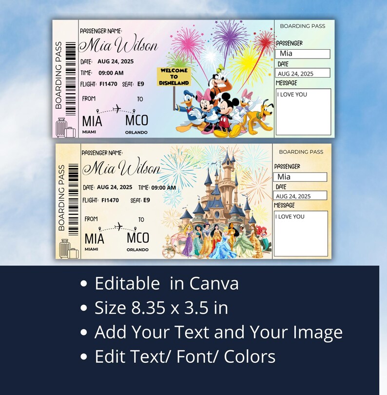 Editable Disneyland Ticket Disneyworld Ticket-editable Boarding Pass ...