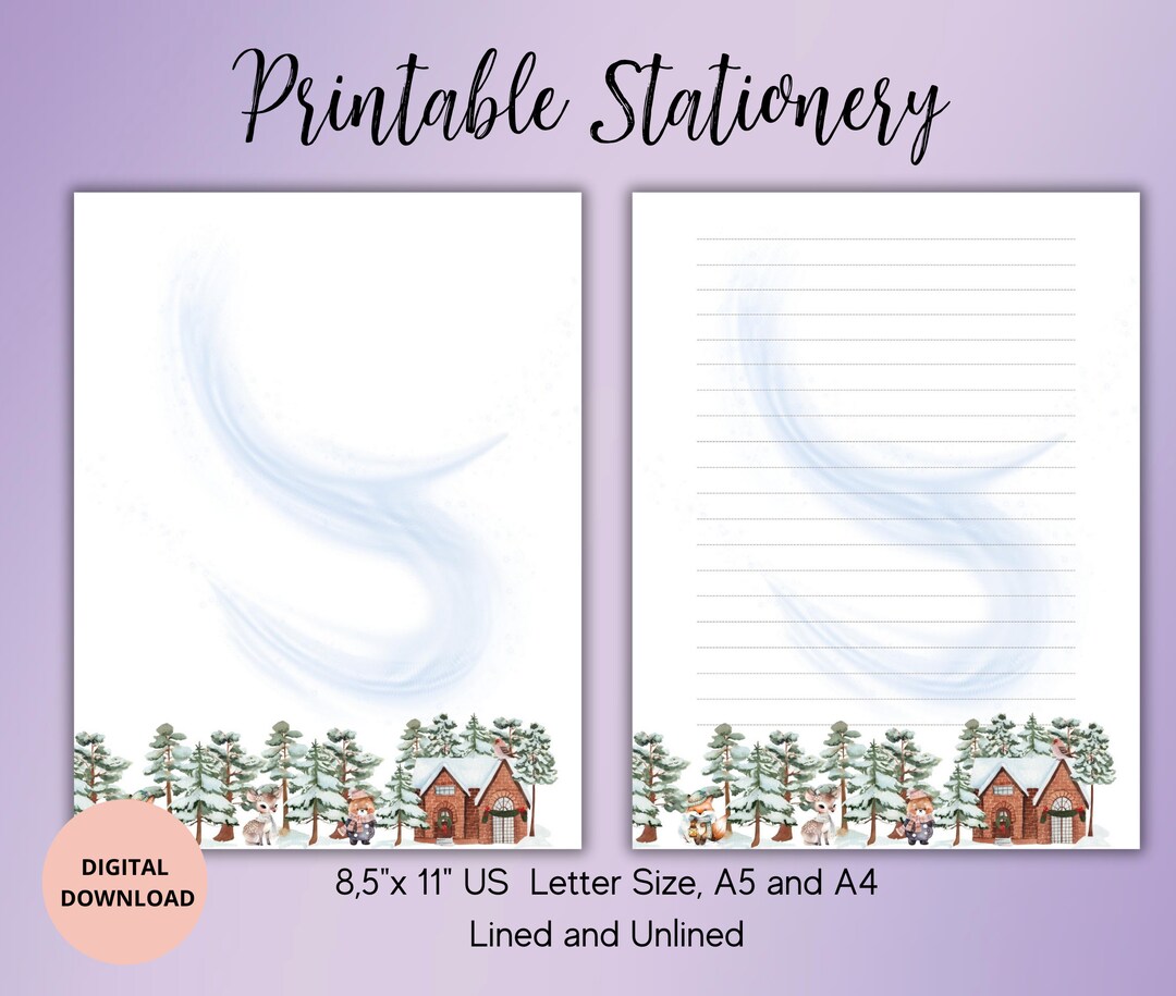 Winter Animal Printable Stationery,kids Stationary,digital Download ...