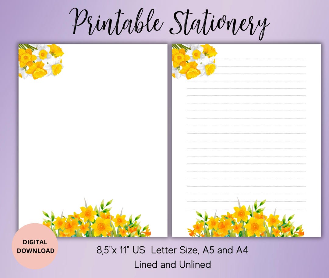 Daffodils Printable Stationery-spring Flowers Writing Bundle-digital ...