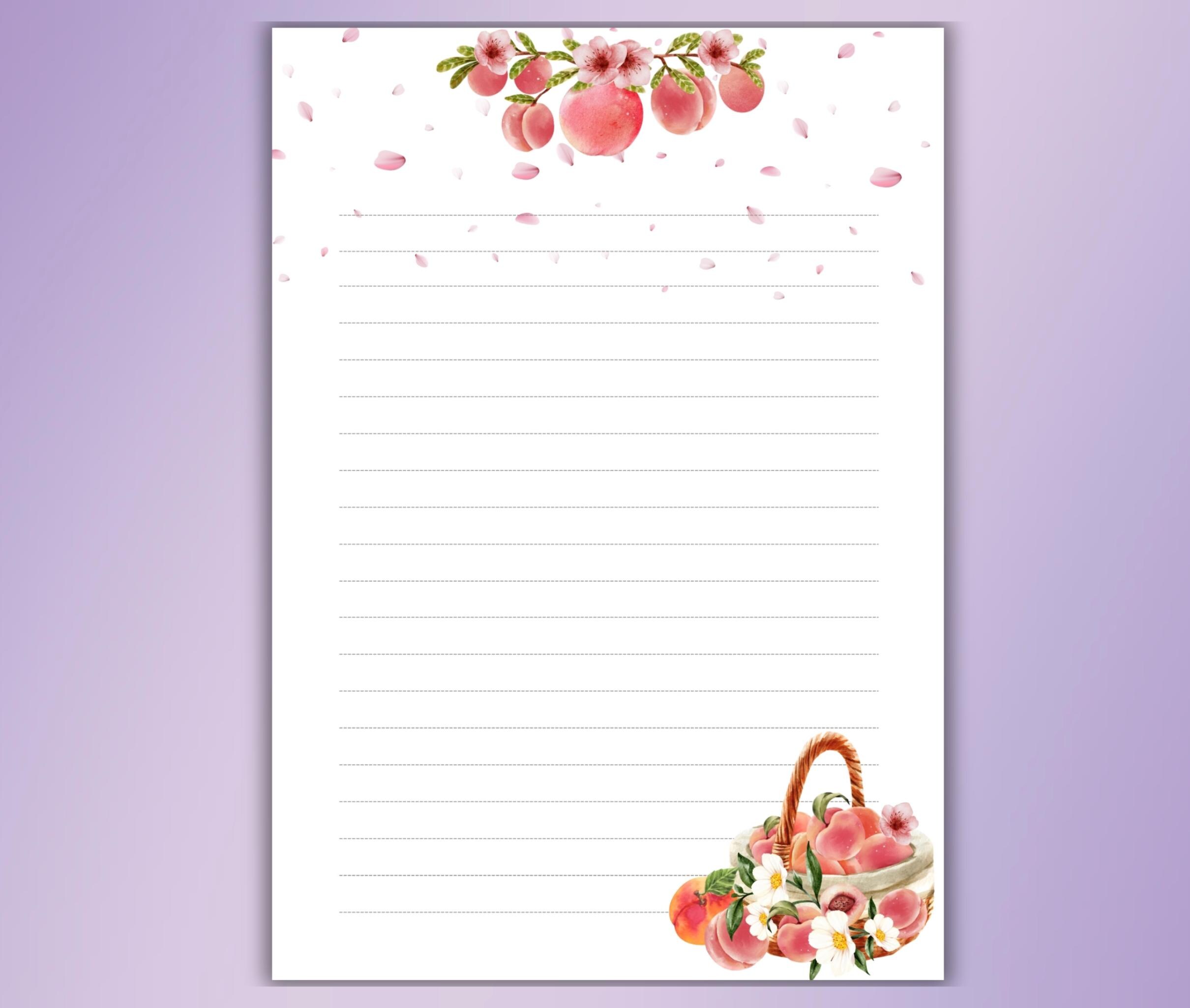 Peach Fruit Printable Stationery-fruit Writing Paper Set Unlined Lined ...