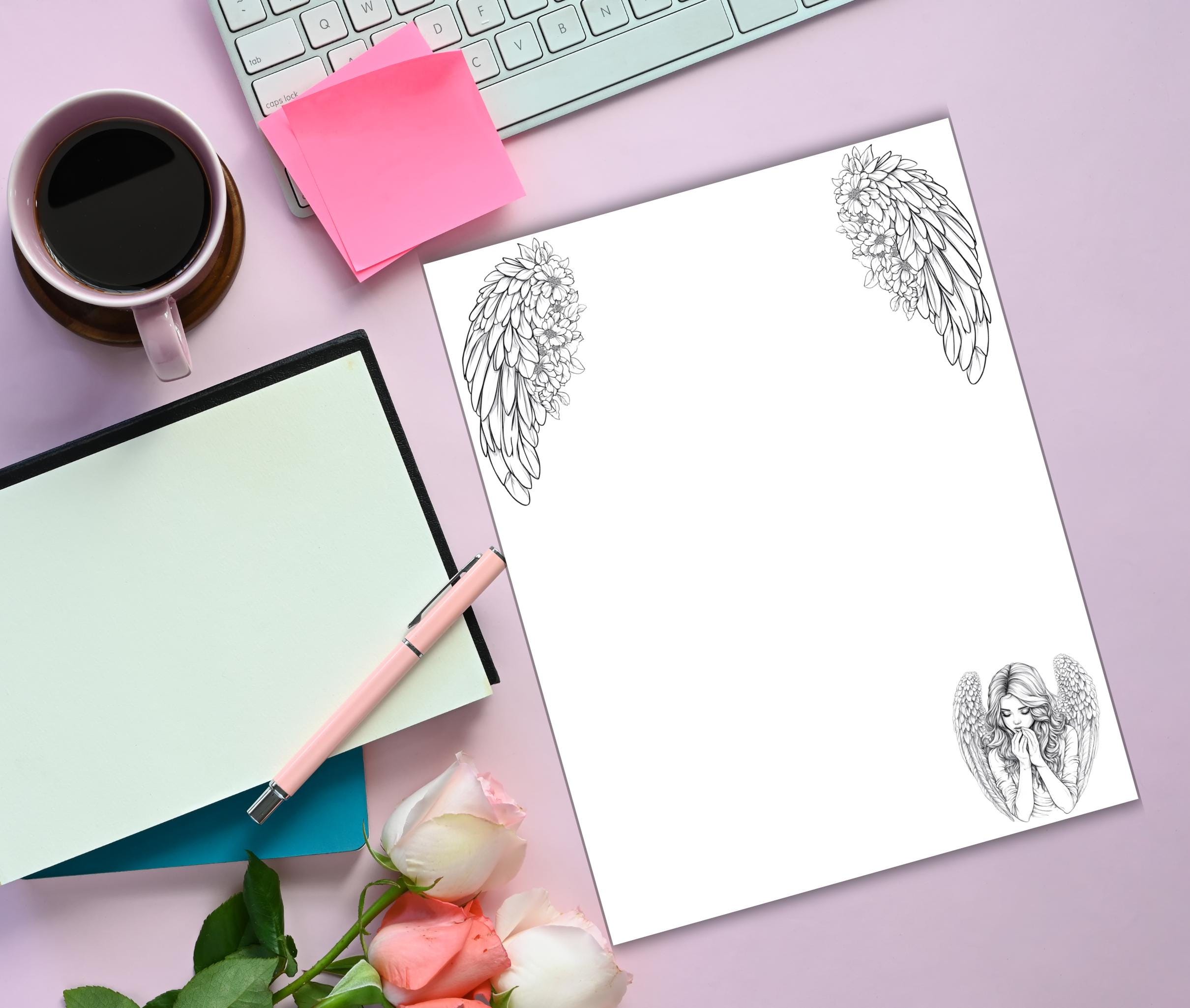 Angel Wings Printable Stationery Set -coloring Wings Writing Paper Set ...