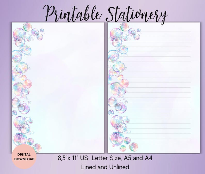 Watercolor Bubbles Printable Stationery-watercolor Writing Paper ...