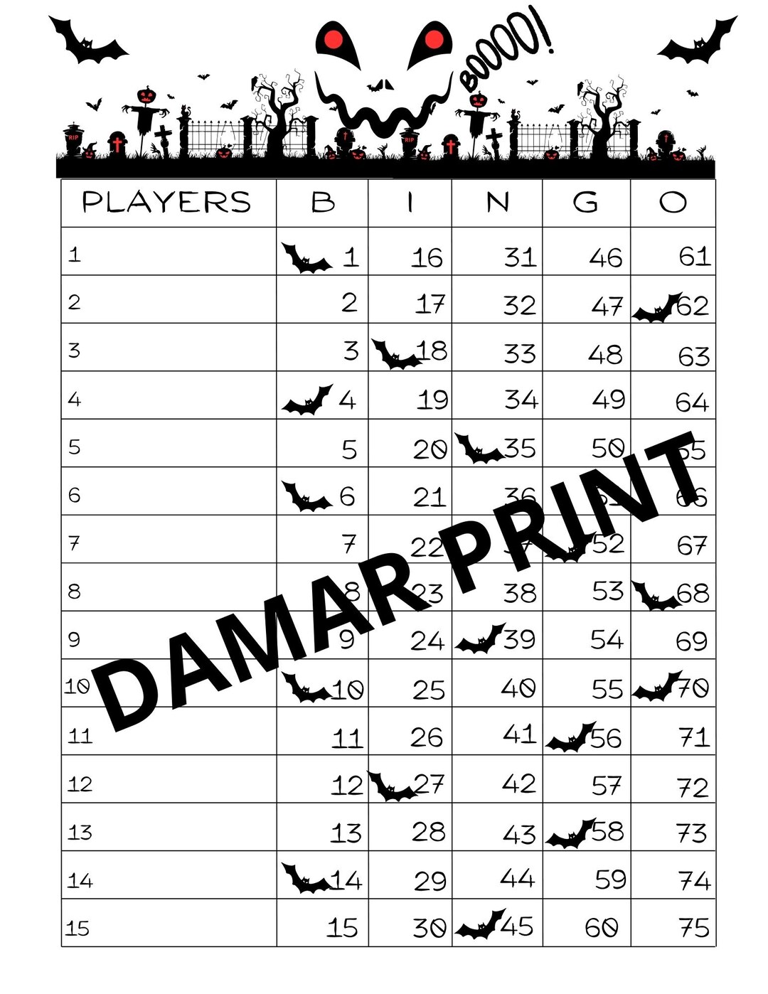 Autumn Party Game-printable Halloween BOO Bingo Boards Set - 1-15 Lines ...