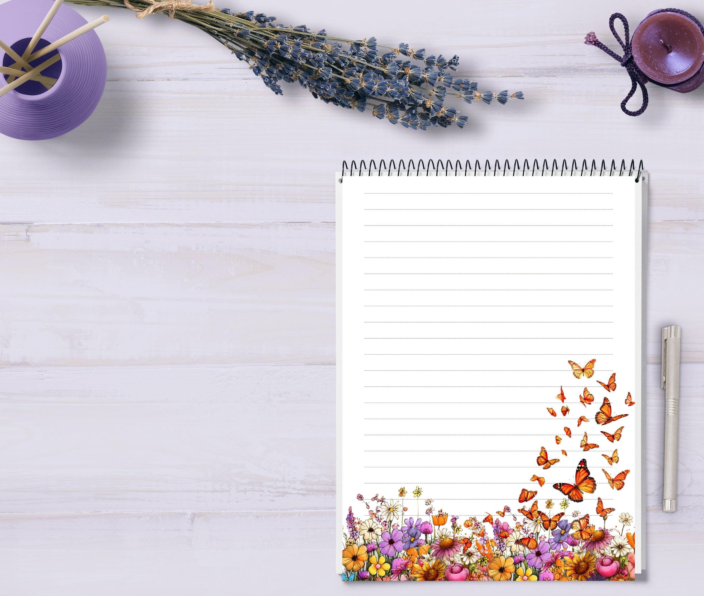 Flower and Butterflies Printable Stationery-flowers Writing Paper Lined ...