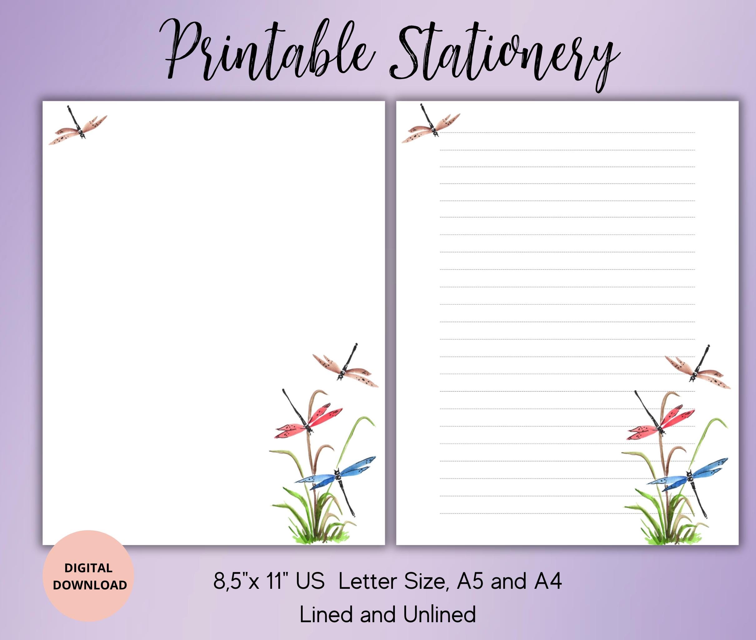 Dragonfly Printable Stationery Cute Notepaper-floral Printable ...