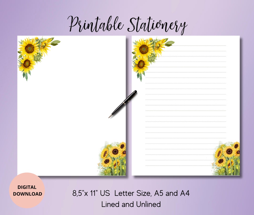 Printable Sunflower Stationery,flower Stationary,digital Download ...