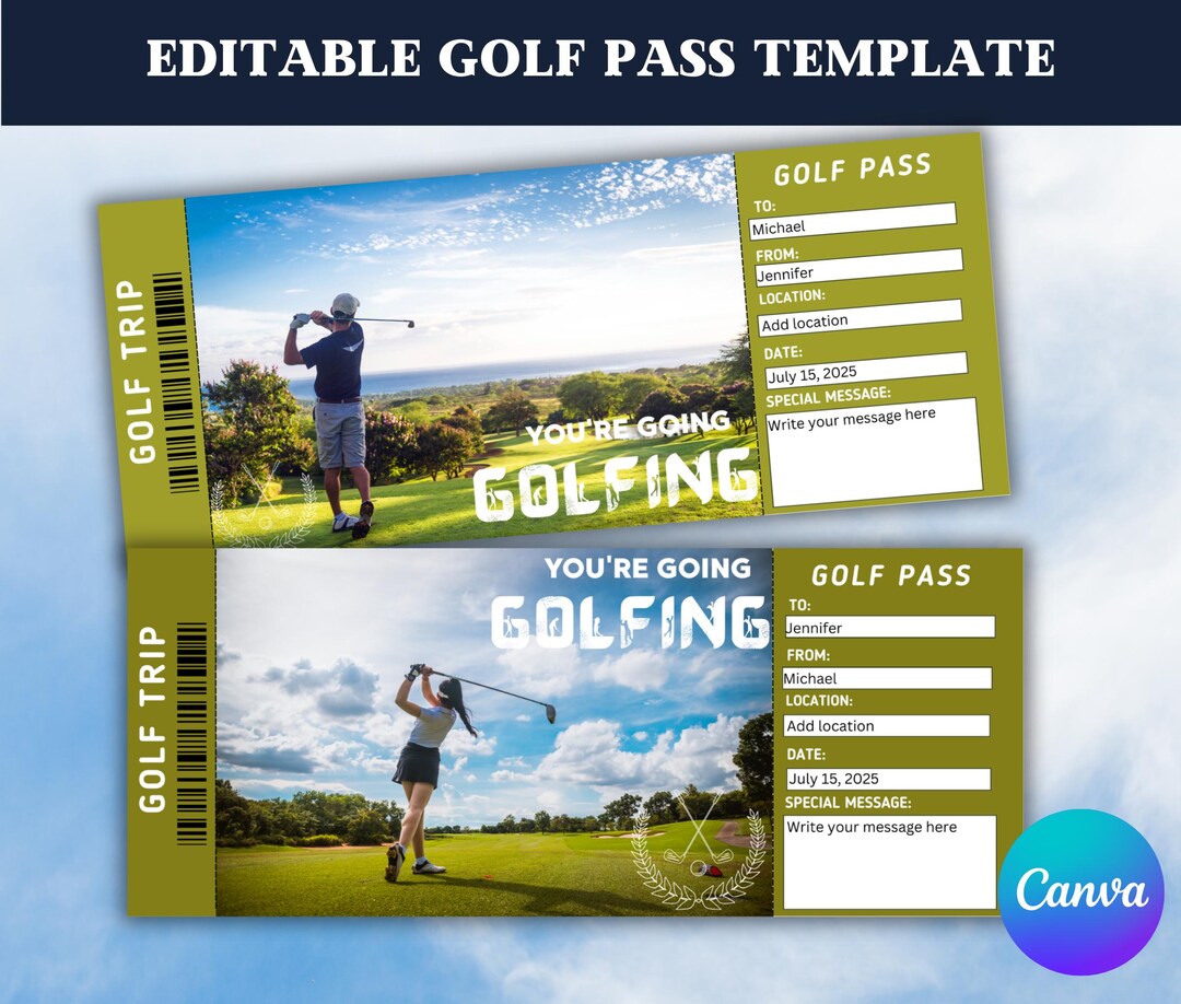 Golfing Surprise Gift Ticket-golf Gift Voucher Certificate-editable ...