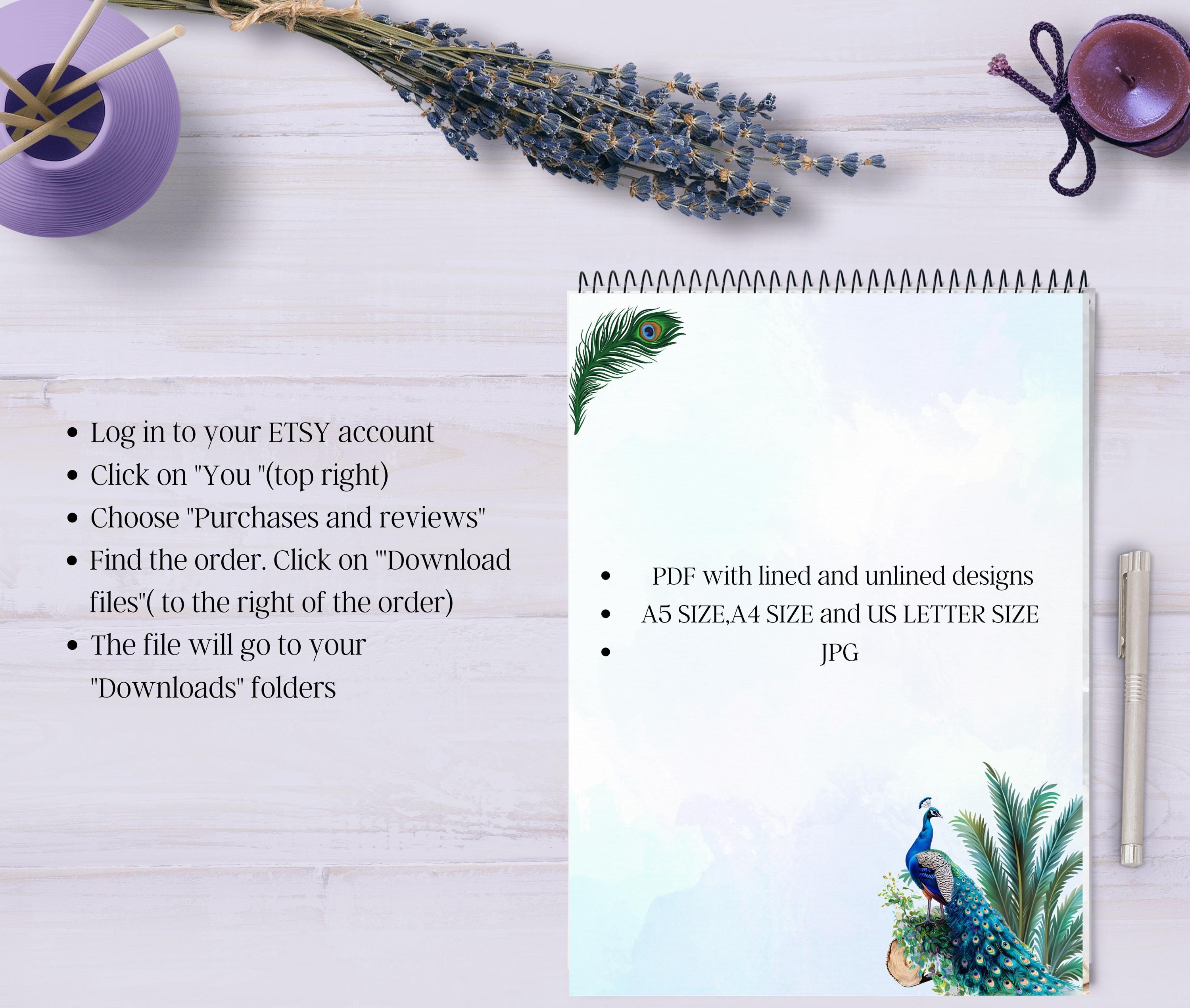Peacock Stationery Set-bird Writing Paper Unlined Lined A4/A5/US Letter ...