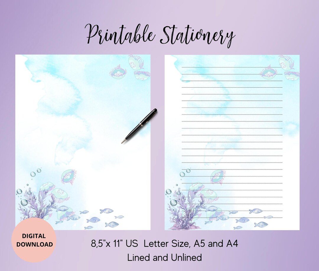 Sea Printable Stationary Marine Stationery Watercolor Writing Paper ...