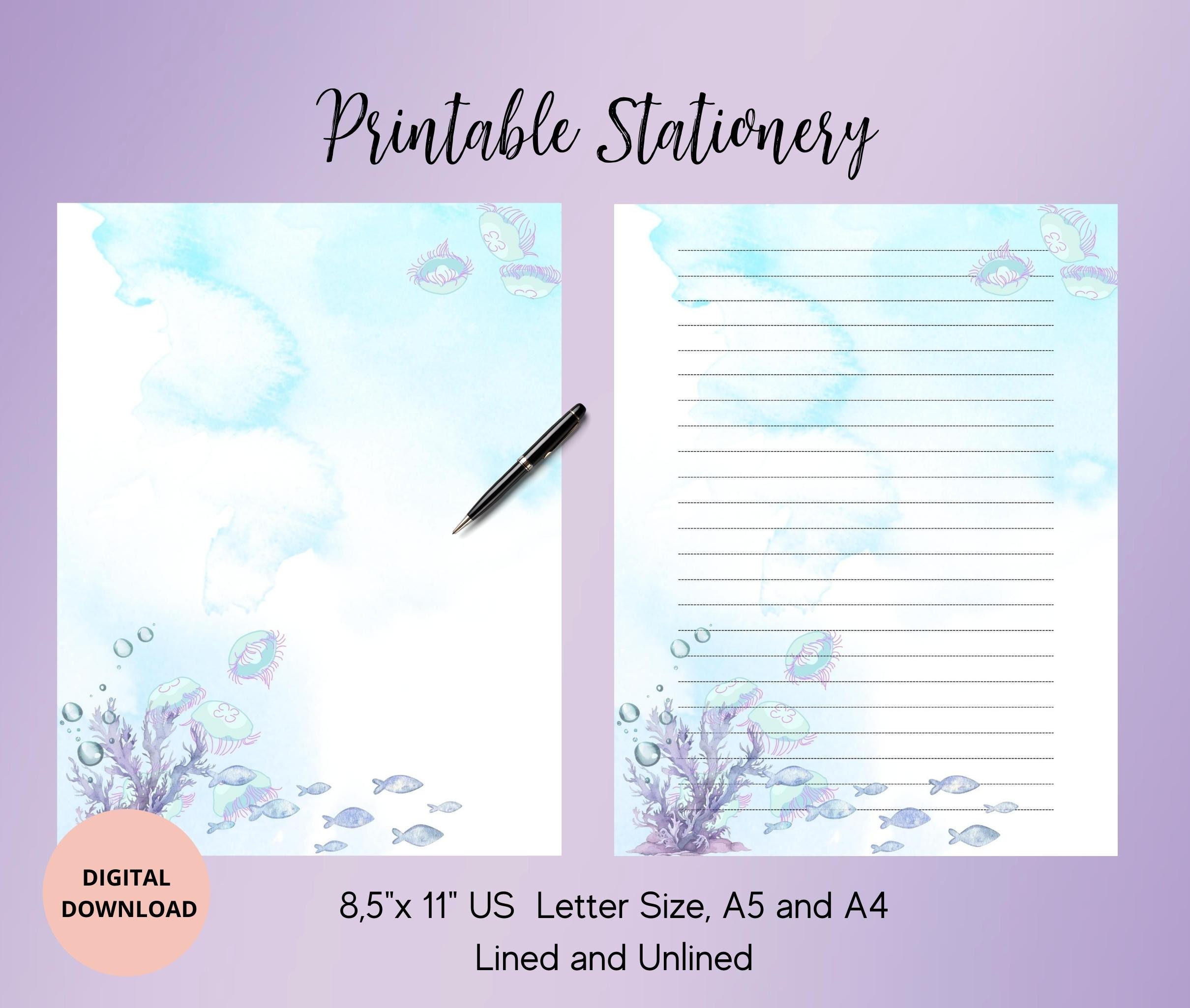 Sea Printable Stationary Marine Stationery Watercolor Writing Paper ...