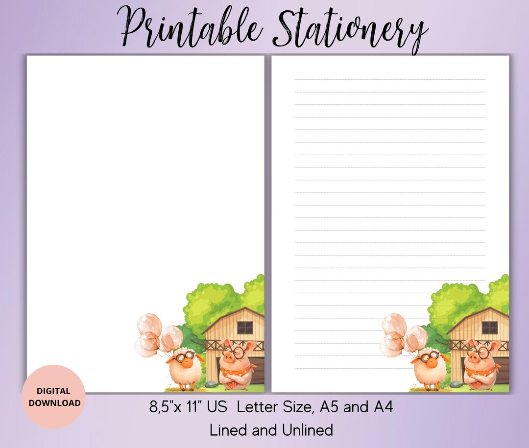Funny Farm Animals Printable Stationery- Animal Writing Paper Set ...