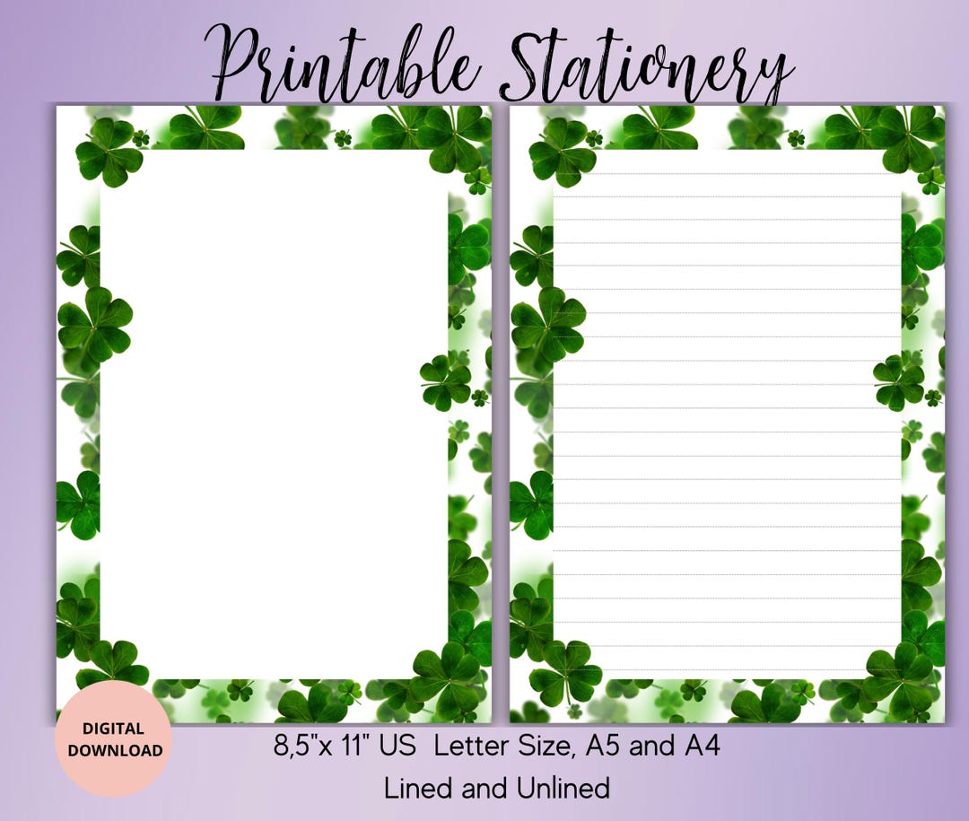 Clover Printable Stationery-floral Writing Paper Set Unlined Lined A5 ...