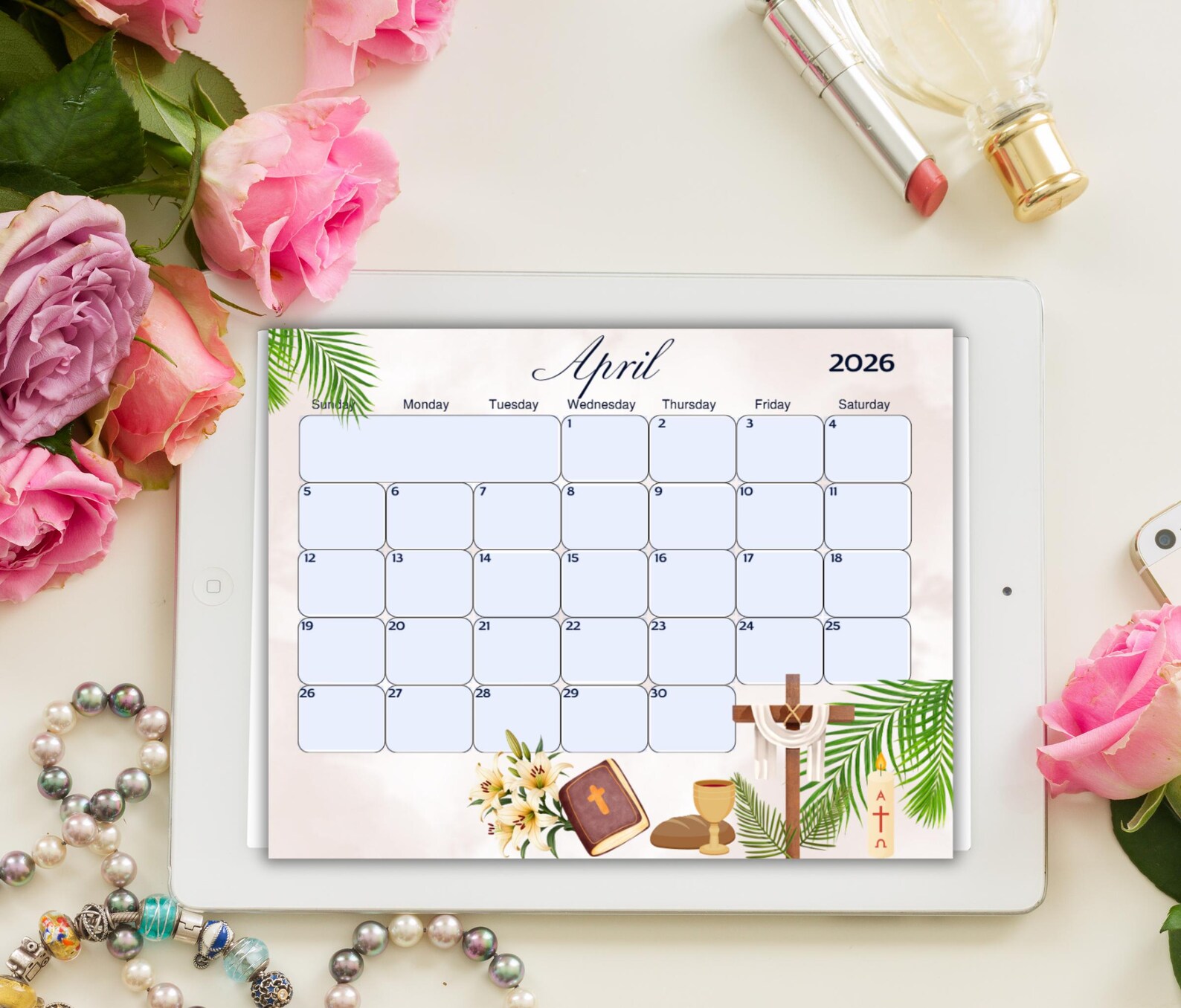 Christian Easter Editable Calnendar-april 2026 Fillable Monthly Planner ...