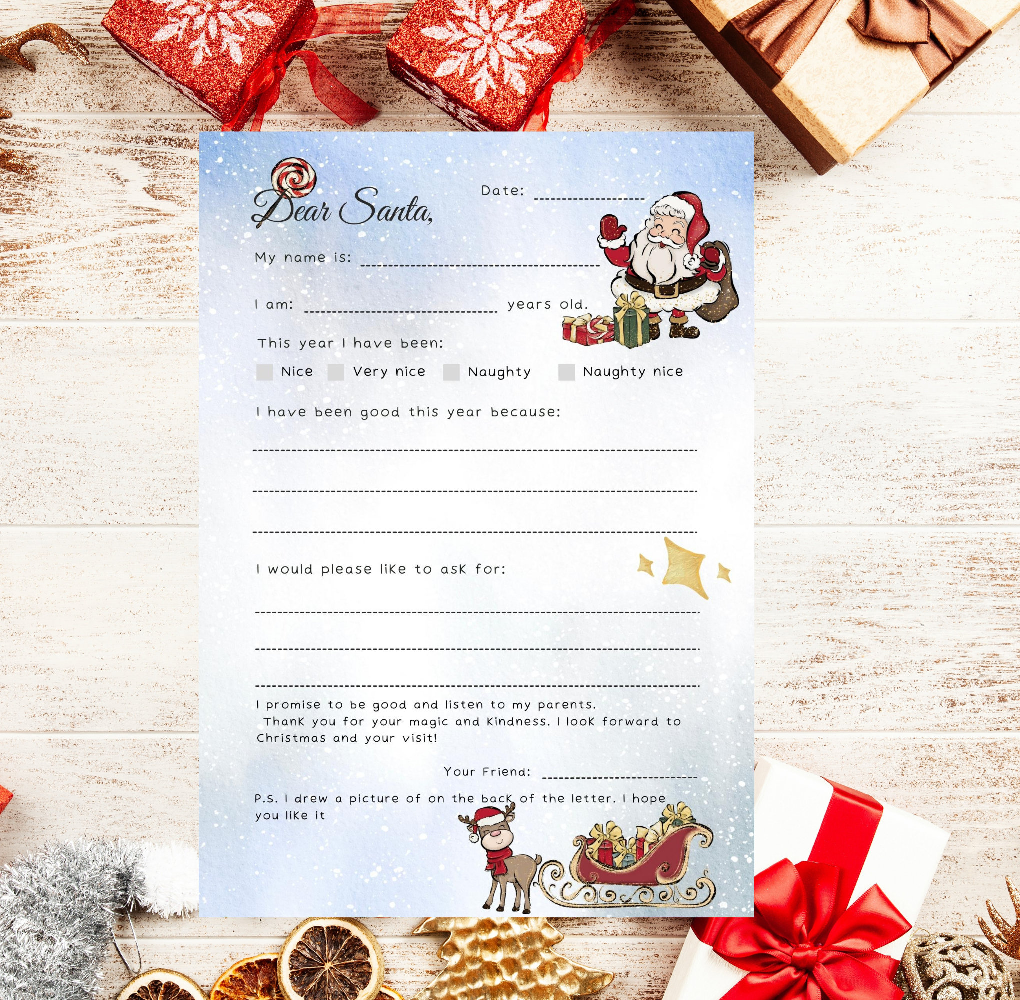 Christmas Letter Printable-letter to Santa Claus-printable Kids Letter ...