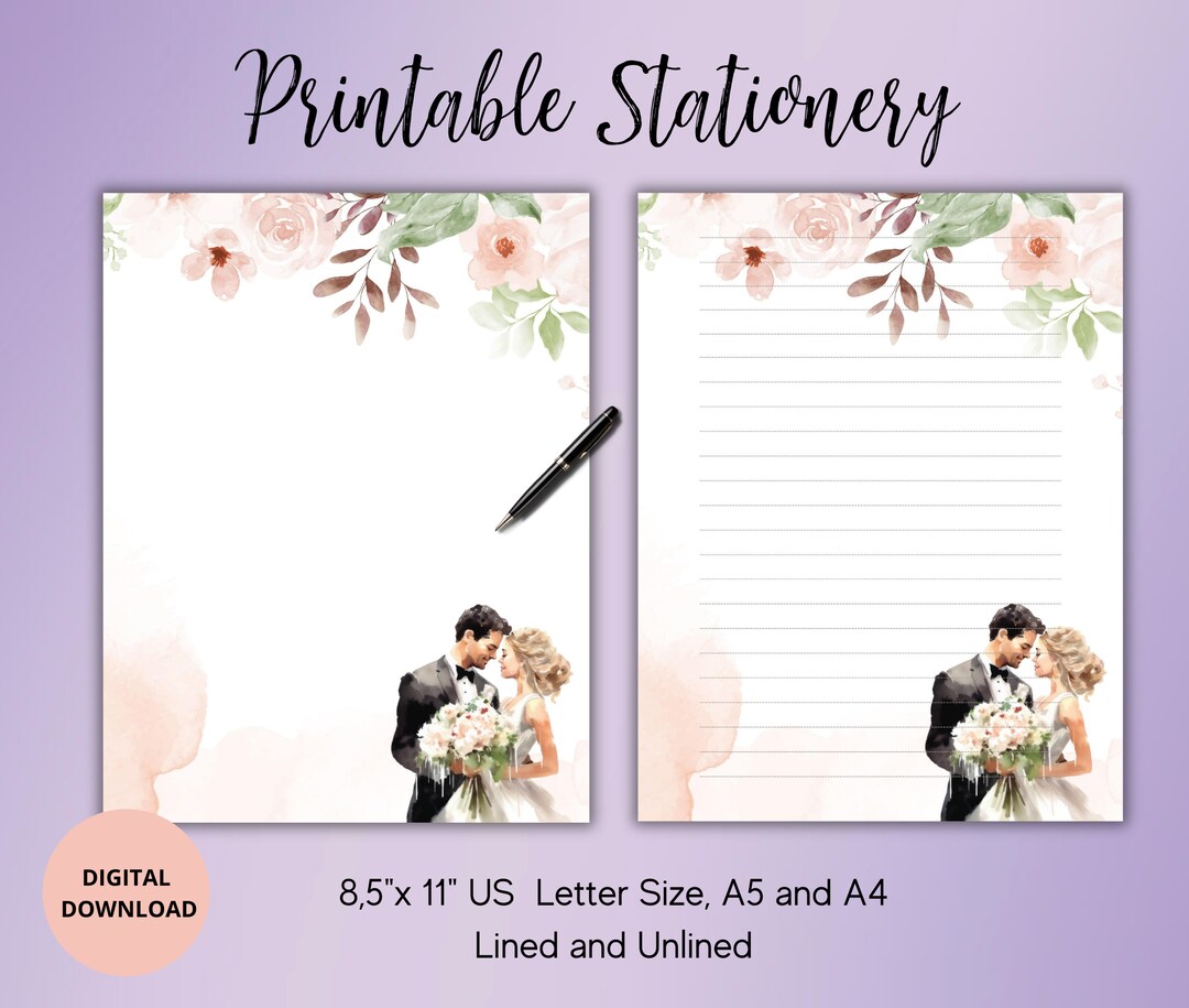 Newlyweds Printable Writing Paper Set,printable Stationary,flower ...