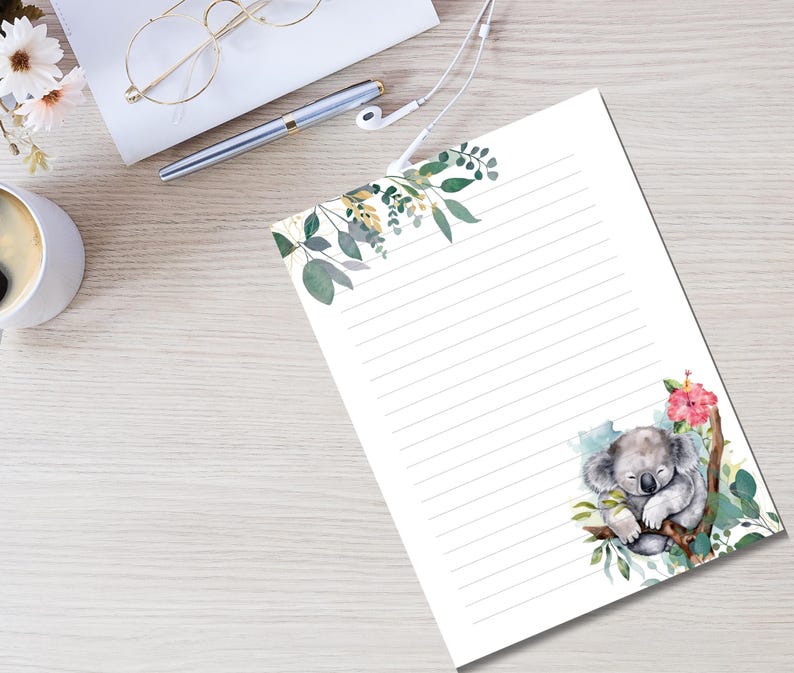 Koala Printable Stationery-cute Animal Writing Paper Set-kids ...